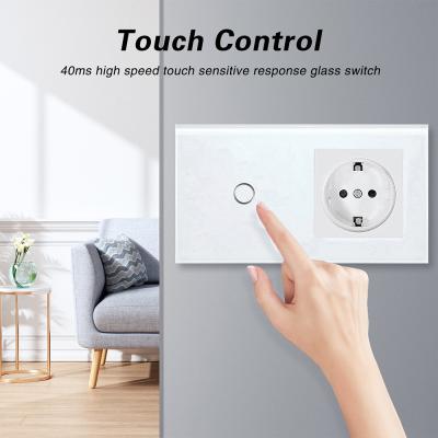 China Type 146 Tempered Glass Panel Switch And Socket Outlet With LED Indicator for sale