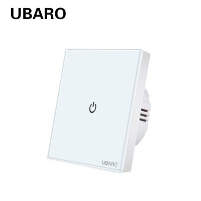 China UBARO 1gang Tempered Glass Touch Light Switch Panel with 100-240VAC Input and Single Live Wire Control for sale