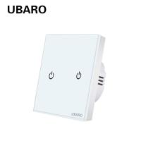 China UABRO EU/UK Standard 2Gang Wall Light Touch Switch Luxury Glass Panel Led Indicator 220V 10A 5-300W/Gang for sale