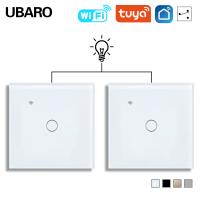 China Smart Dual Light Switch with Tempered Glass Panel Voice Control and 100-240Vac for Stair Bedroom for sale