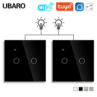 China UABRO 2 Gang 2Way Smart Wall Switch with Tempered Glass Panel 100-240Vac 50-60Hz and Voice Control for sale