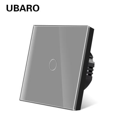 China EU/UK Standard Grey Tempered Glass Panel Touch Switch Wall Sensor Power Button With Led Indicator for sale
