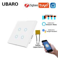 China Tuya Zigbee Smart Switch Type 86 For Eu/Uk Standards 4 Gang Tempered Glass Panel Work With Google Assistant Amazon Alexa for sale