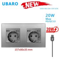 China Eu Standard Wall Socket 157*86*35mm With 4 Usb Ports Temperded Glass Panel for sale