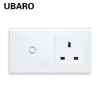 China 146*86*35mm Tempered Glass Panel Fireproof 94V0 Touch Button Switch and UK Standard Socket for Home Use for sale