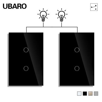 China Luxury Tempered Glass Panel Dual Touch Switch with Neutral Wire Control 2 Gang 2 Way 118*74*35mm for Home and Office for sale
