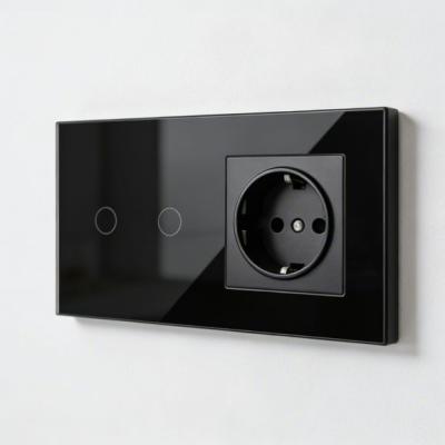 China Tempered Glass Panel Electrical Switch and Socket with 10A / 16A Rated Current and AC 90–250V 3C Rated Voltage for Smart Homes for sale