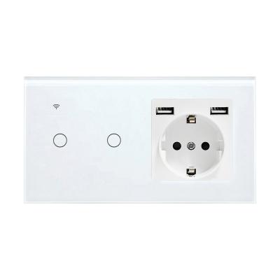 China Voice Control Smart Switch and Socket with USB Output and Elegant Glass Panel for Modern Power Management for sale