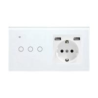 China Voice Control Smart Switch and Socket with Glass Panel and USB Output 5V 2100mA for Modern Electrical Systems for sale