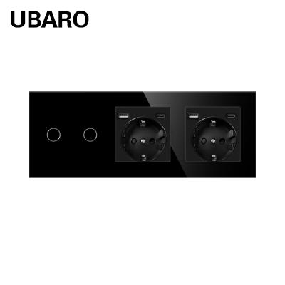 China UBARO EU Standard Wall Switch and Socket with Tempered Glass Panel and 16A Rated Current for sale
