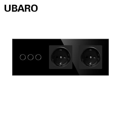 China UBARO EU Standard Wall Combo with Black Tempered Glass Panel and Touch Light Switches for Modern Electrical Installations for sale