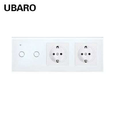 China UBARO 228 Type 2-Gang Smart Switch and Socket with Tuya WiFi Voice Control Tempered Glass Panel and Dual EU Standard Sockets for sale