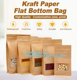 China Kraft paper 3 side seal bag,kraft flat bottom bag, waterproof, moisture resistant, window bag, flat bottom bag,zipper se factory