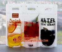 China Beverage Pouch with Plastic Straw Hand-held Clear Zipper Stand Up Juice Drink Bag,Logo Print beverage packaging sack bag for sale