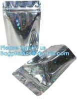 China Holographic Pouch Brightly Custom Printing Logo Laser Three Side Sealed Bag For Lip Eyelash Glue Hairpin for sale