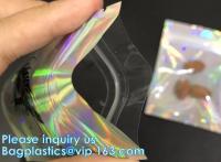 China Holographic Pouch With Hang Hole For Clothing packing / iridescent Mylar Pouch For Underwear Mylar Stand up Aluminum Foi for sale