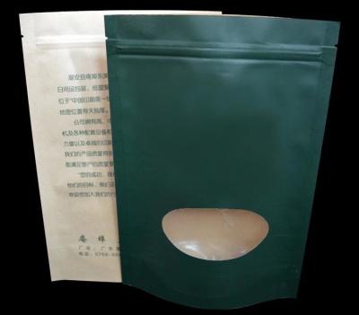 China Natural Kraft Paper Flat Bottom Standup Pouch / Food Packaging Bags With Window,Foil Lined Standup Kraft Paper Envelopes for sale