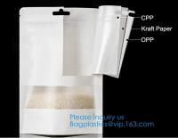 China Kraft Stand Up Reusable Sealing All-Purpose Food Storage Pouches PE Reclosable Lock With Tear Notch For Candy Beans for sale