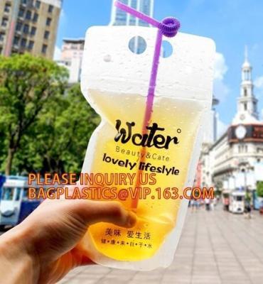 China stand up reclosable drinking pouches cold drink k bag with straw,Beveragereusable Kids Snack Zip Lock Juice Drink for sale