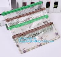 China Promotional stationery set PVC bag pencil set, zipper office stationery pouch with rope slider, Office stationery waterp for sale