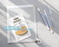 China custom transparent pvc slide zipper file bags, cosmetic makeup pen pencil stationery case, PVC plastic slider zipper bag for sale