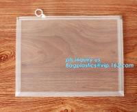 China EVA Plastic Promotional Gift Packaging Bag Slider Zipper Bags With Ring Holder, PVC zipper bag for invoice bill bag penc for sale