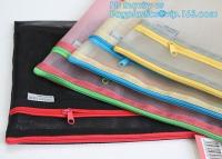 China zipper lock file document mesh bag, A6 transparent zipper mesh document file stationery bag, zip Lock File Bags Stationa for sale
