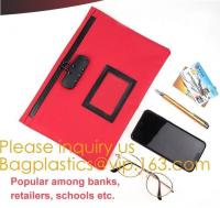 China Leatherette Money Security Deposit Bag With Framed ID Window,Custom zipper file folder bag PU leather pouches deposit ba for sale