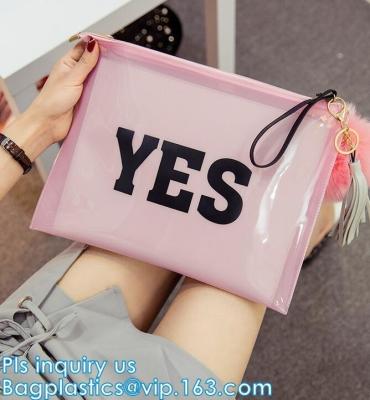 China plastic slider zipper frosted PVC document bag, slider zipper frosted pvc bag garment packing with slider, Pouch Clear P for sale