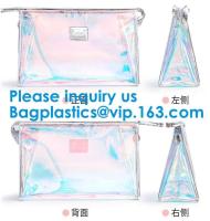 China Glossy Rainbow Hologram Vinyl Cosmetic Pvc Bag With Zip Closure,Hologram zipper pvc cosmetic bag for sale