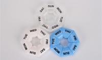 China One week 7 compartments round shaped plastic pill organizer, Travel plastic pill containers 7 compartment space planner for sale