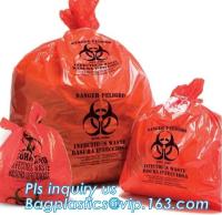 China Colored medical waste bags biohazard garbage plastic bags on roll with warning logo, Flat top recycling colored biohazar for sale