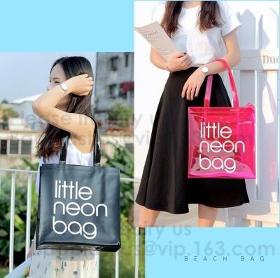 China Fashion Clear Pvc Beach Tote Bag For Women,Clear Tote Bags PVC Beach Tote Bag With Black Webbing Handle Bag for sale