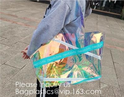 China Custom Design Vinyl Mirror Surface Pvc Tote Shopping Bag,PVC Reusable Grocery Bag Summer Beach Bag Custom Logo Women Tra for sale