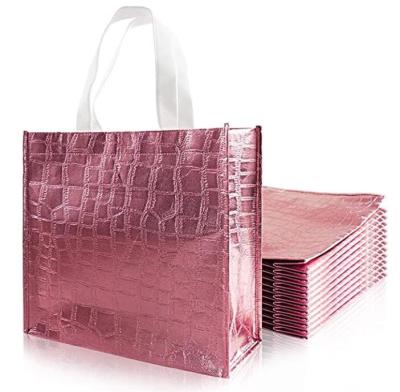 China Rose Gold Gift Non-woven Bags, Bridesmaid Bags, Glossy Glitter Durable Reusable Grocery Bag Tote Bag Handl for sale
