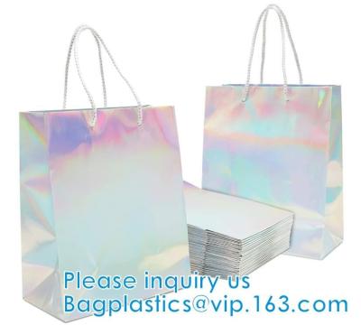 China Silver Iridescent Medium Gift Bags With Handles For Weddings, Birthdays pack, Metallic Presents Wrapping Party Favor Bag for sale