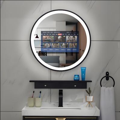 China Circle Smart LED Bathroom Mirror with 70mm Thickness and 50,000-Hour LED Lifespan - Built-in Android TV Screen for sale