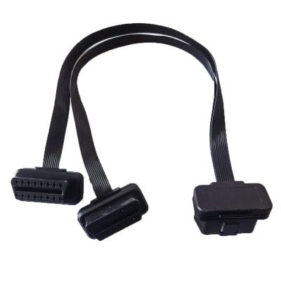 China OBD2 Y-Splitter Cable 30cm Male to Dual Female Flat Thin Design for Automotive Diagnostics for sale