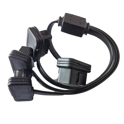 China Flat OBD2 Splitter Cable 1 Male to 3 Female 50cm Length with Custom Pin Assignment for Automotive Diagnostics for sale