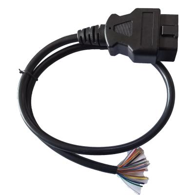 China 16-Pin OBD2 Diagnostic Extension Cable with Open Wire End - 60cm PA66 Insulated with Brass Terminals for sale