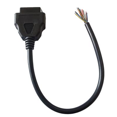 China 16 Pin OBD2 J1962 Female Connector to Open Plug Extension Cable 30cm for Automotive Diagnostics for sale