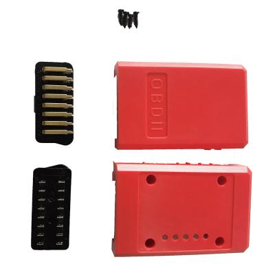China Red OBDII J1962 16 Pin Gold Plated Bent Pin Male Connector Plug with Assembled Female for sale