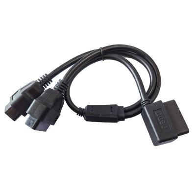 China 16-Pin OBD2 Y-Cable Extension with 1 Male to 2 Female Elbow Connectors, 50cm Length for Automotive Diagnostics for sale