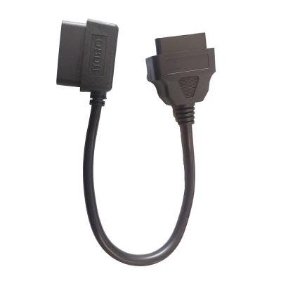 China 30cm Black OBD2 Extension Cable with Round Elbow Design - 16 Pin Male to Female Diagnostic Connector for sale