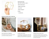 China Gold Hexagonal Metal Glass Jewelry Box with Hinged Lid for sale