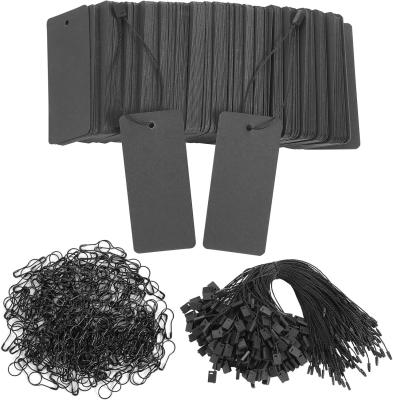China Uncoated Black Paper Price Tags with String and Safety Pins 1.57x3.54 Inch for sale