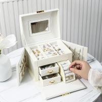 China PU Leather 3 Layer Jewelry Box with Mirror Large Capacity Storage Organizer 18 × 15 × 14 cm for sale