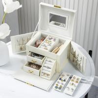 China PU Leather 3 Layer Jewelry Box with Mirror Large Capacity Storage Organizer 18 × 15 × 14 cm for sale