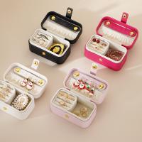 China PU Leather Jewelry Storage Box Organizer For Rings Earrings And Lipstick In Place for sale