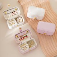 China PU Leather Jewelry Storage Box Organizer For Rings Earrings And Lipstick In Place for sale